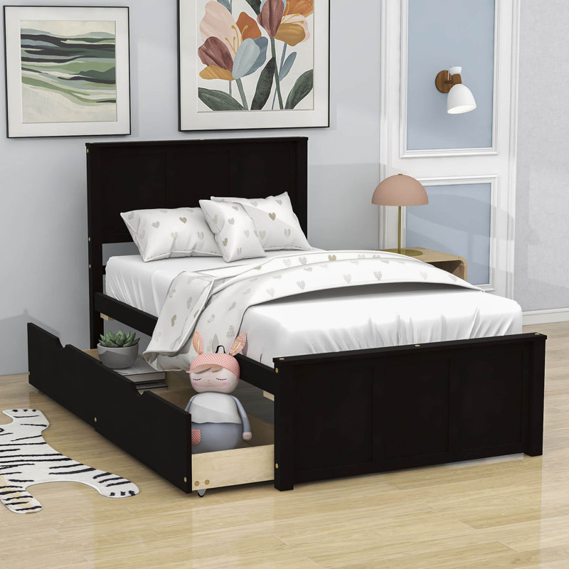 Winston Porter Elarna Twin Size Wood Platform Bed with 2 Drawers | Wayfair