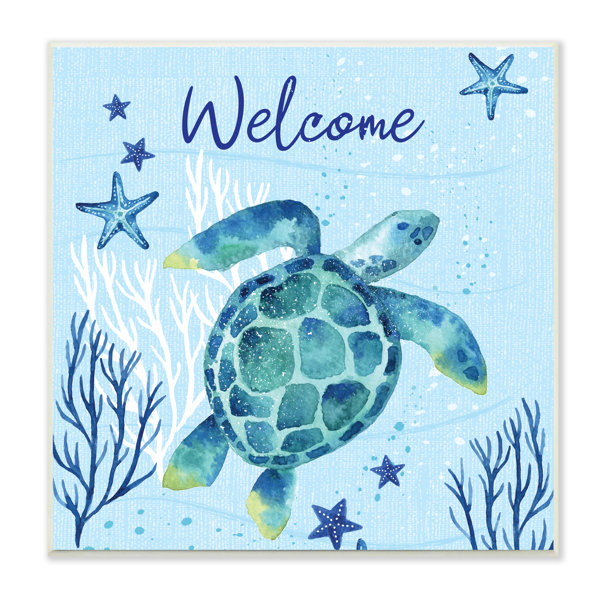Stupell Industries Welcome Sign Sea Turtle Swimming Ocean Life by ...