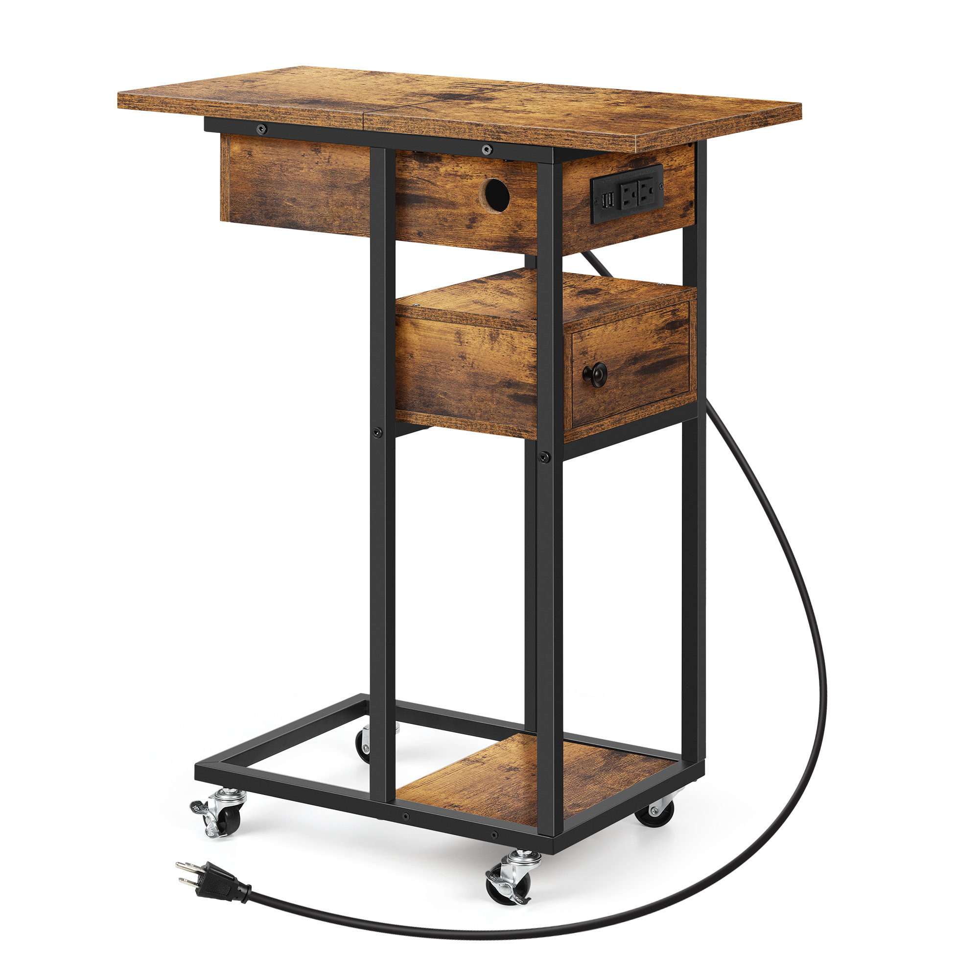 17 Stories Sacson 29'' Tall Wheel End Table with Storage and Built-In ...