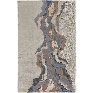 Orren Ellis Handmade Hand Tufted Wool Beige/Blue Rug | Wayfair