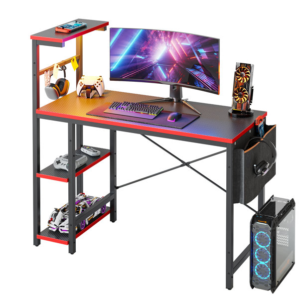 17 Stories Johnothan Computer Desk with 4 Tiers Shelves, LED, 44 ...