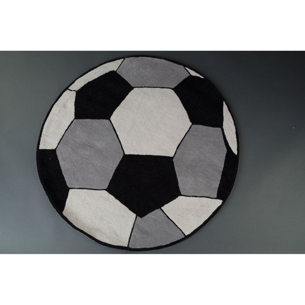 Symple Stuff Kids Football Hand-Tufted Black/White/Grey Area Rug ...