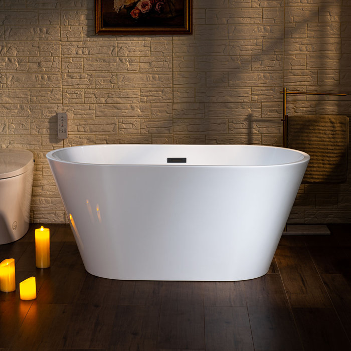 WoodBridge White With Brushed Gold Trim 54'' x 29.5'' Freestanding ...