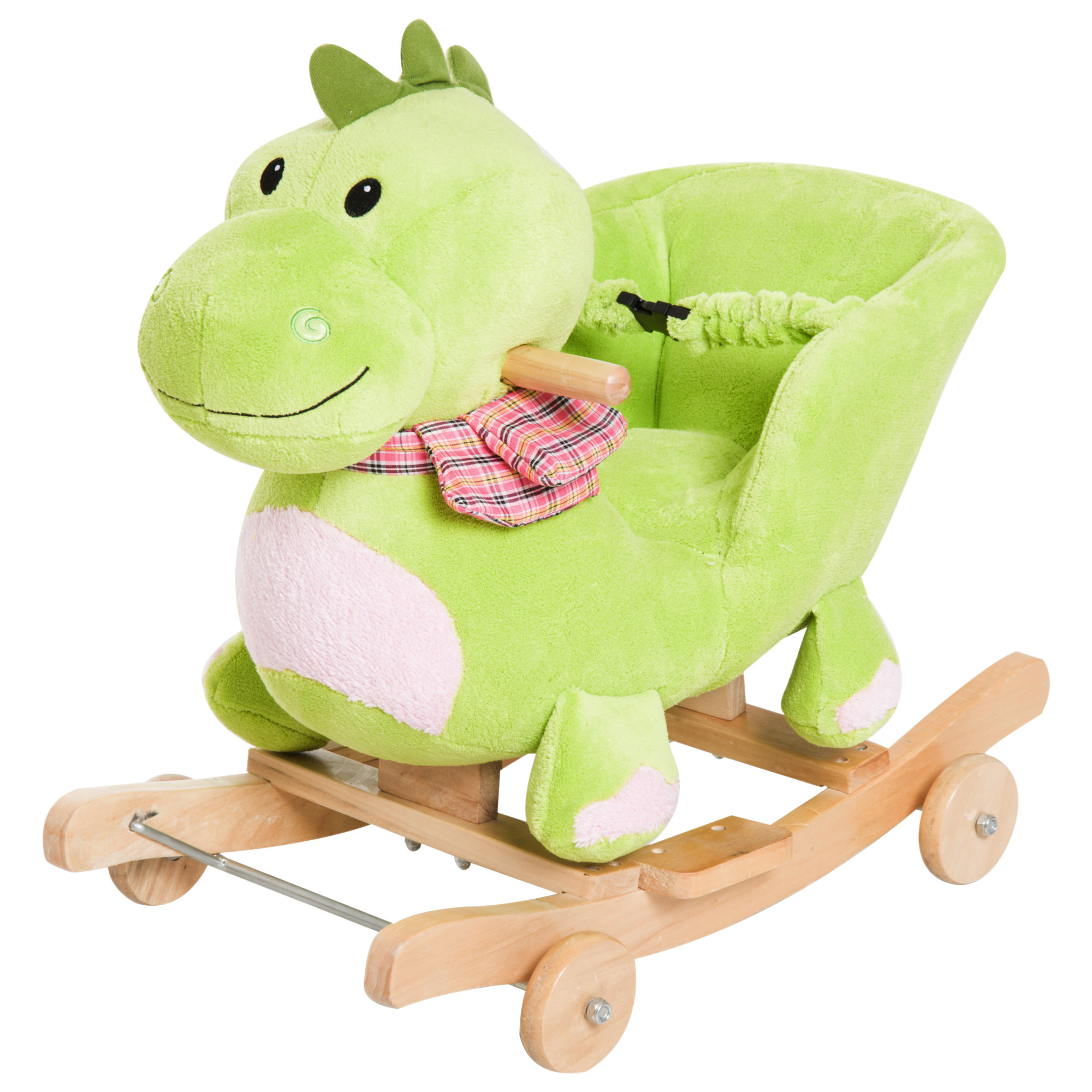 Qaba Kids Interactive 2-in-1 Plush Ride-on Dinosaur Rolling Rocker ...