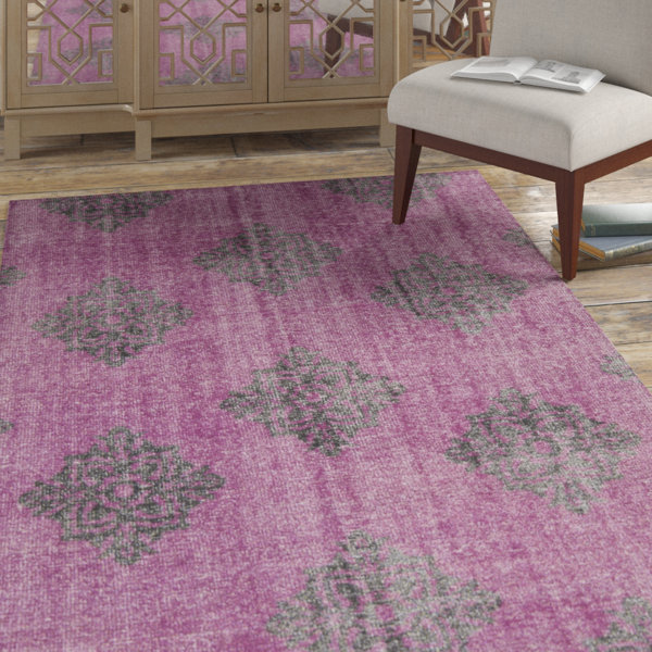 Charlton Home® Adnan Handmade Hand-Knotted Wool Pink/Gray Rug | Wayfair