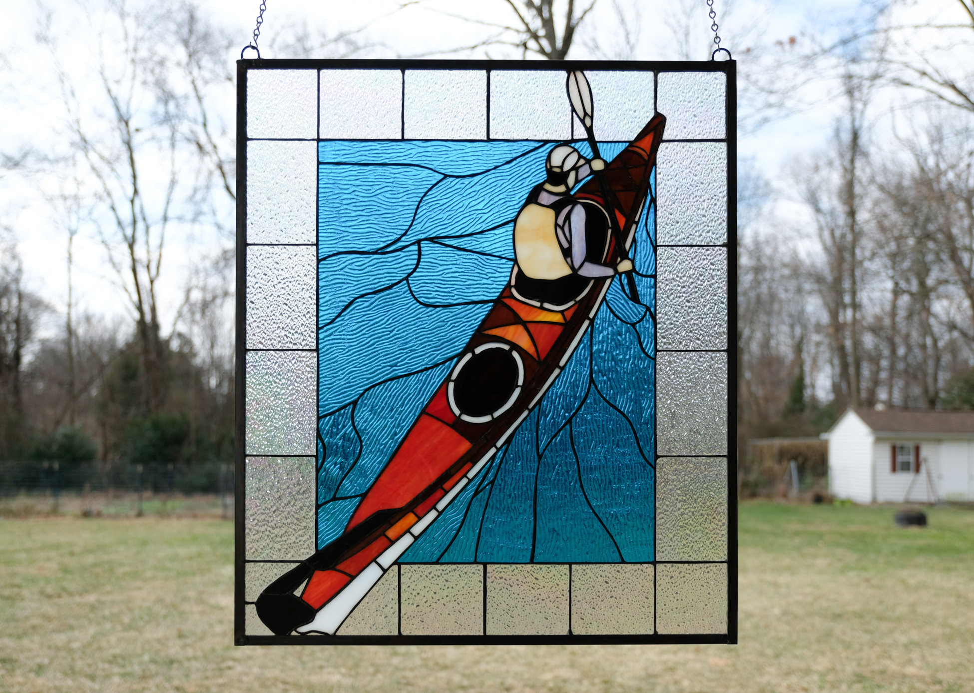 Winston Porter Boat Canoe Stained Glass Window Panel | Wayfair