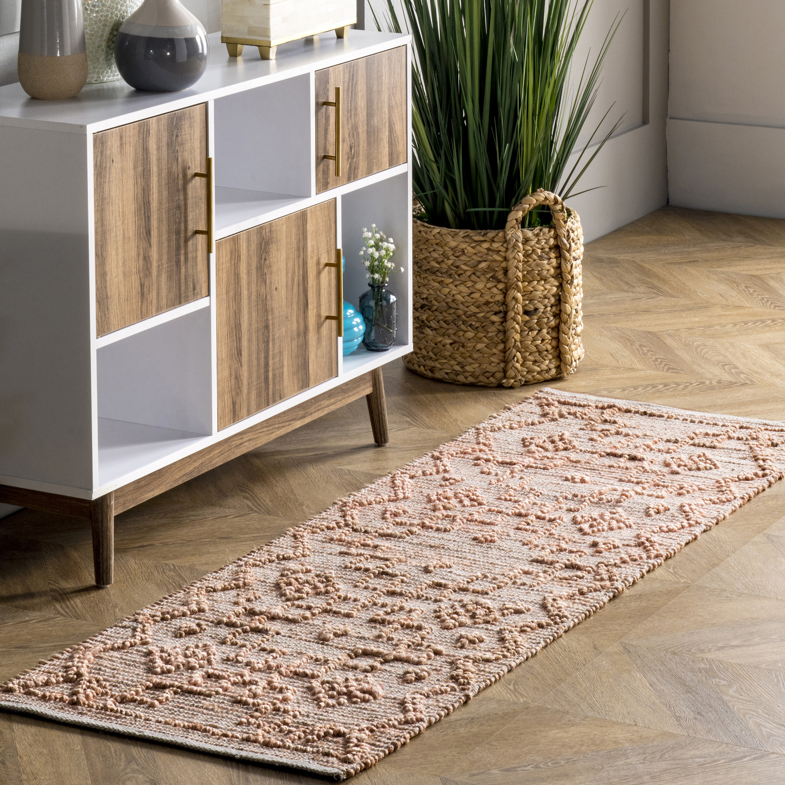 Dakota Fields Geometric Hand Hooked Jute/Cotton Pink/Brown Area Rug ...