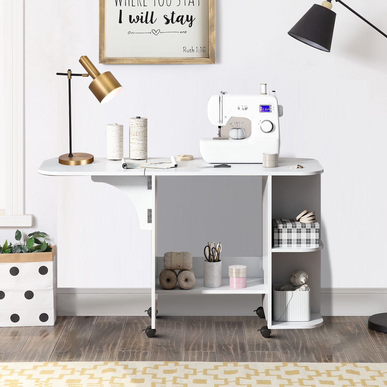 CADIOR 50.39'' x 18.89'' Foldable Sewing Table with Sewing Machine ...