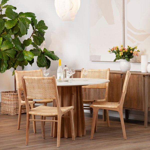 Dovetail Furniture Emo Natural Finish Teak And Natural Woven Rattan ...