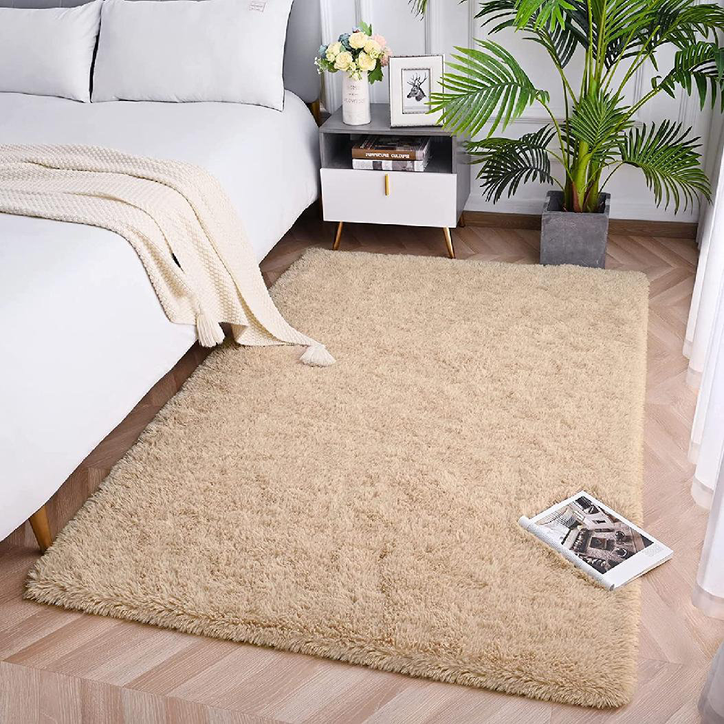 Mercer41 Diarmit Abstract Machine Tufted Faux Fur Area Rug in Camel ...