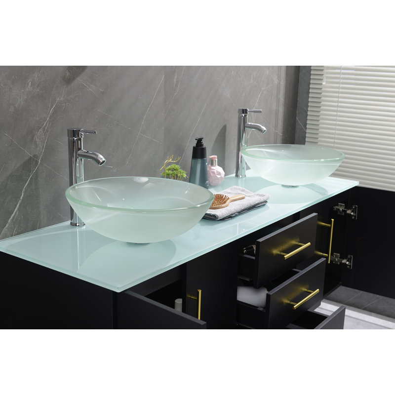 Orren Ellis Ehtesham 60'' Wall Mounted Double Bathroom Vanity with ...