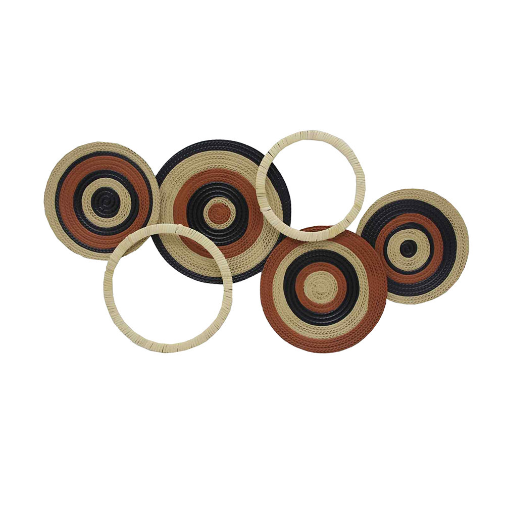 World Menagerie Metal Terracotta Discs and Rattan Circles Wall Décor ...
