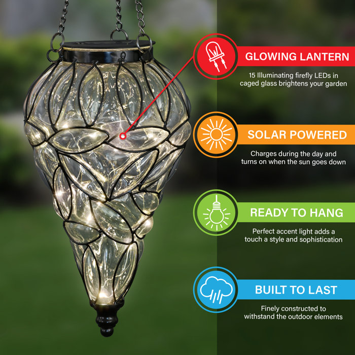 Exhart Solar Tear Shaped Glass and Metal Hanging Lantern with 15 Cool ...