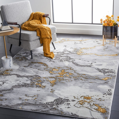 Willa Arlo Interiors Hadlock Dewey Abstract Grey/Gold Area Rug ...