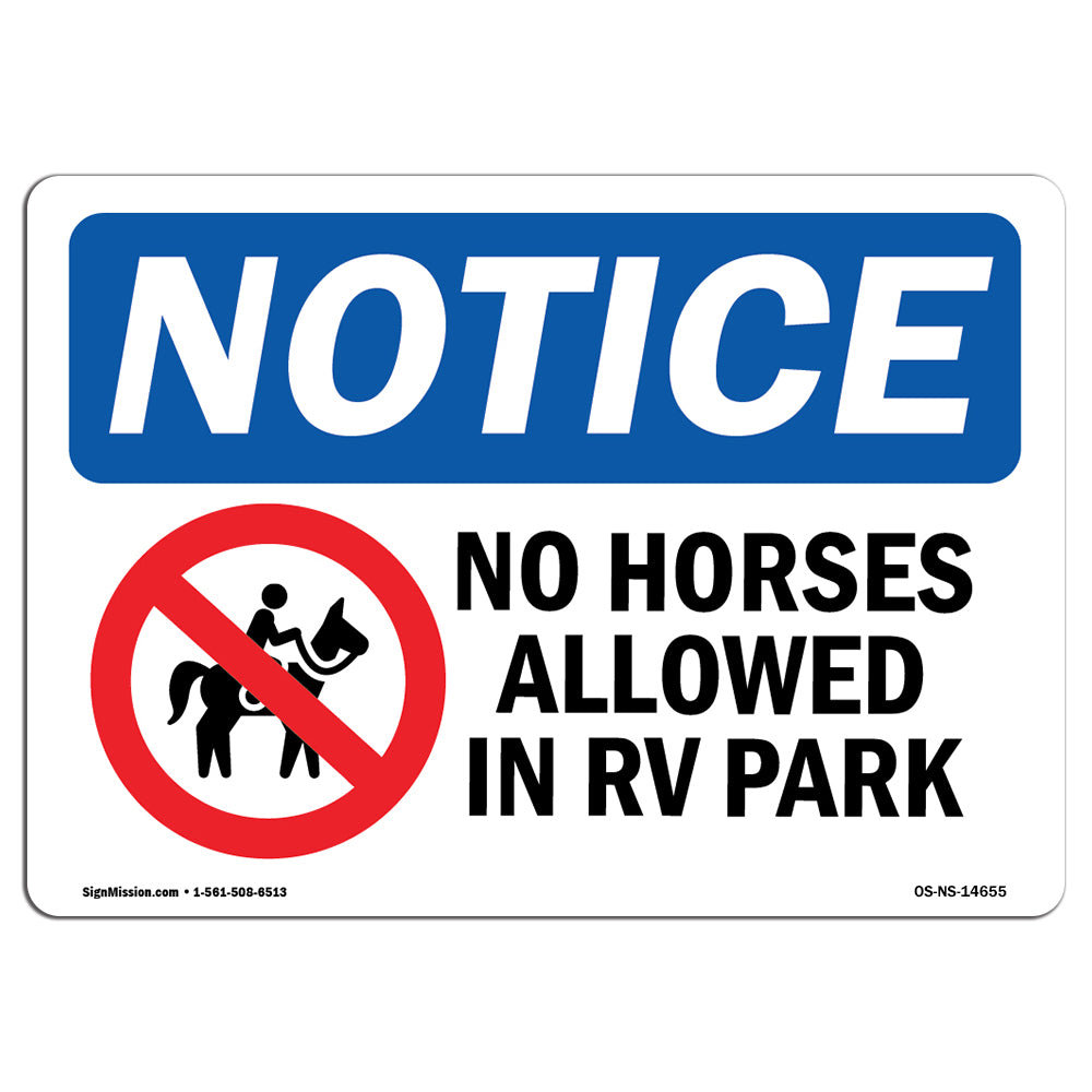 SignMission Osha Notice - No Horses Allowed In Rv Park Sign With Symbol ...