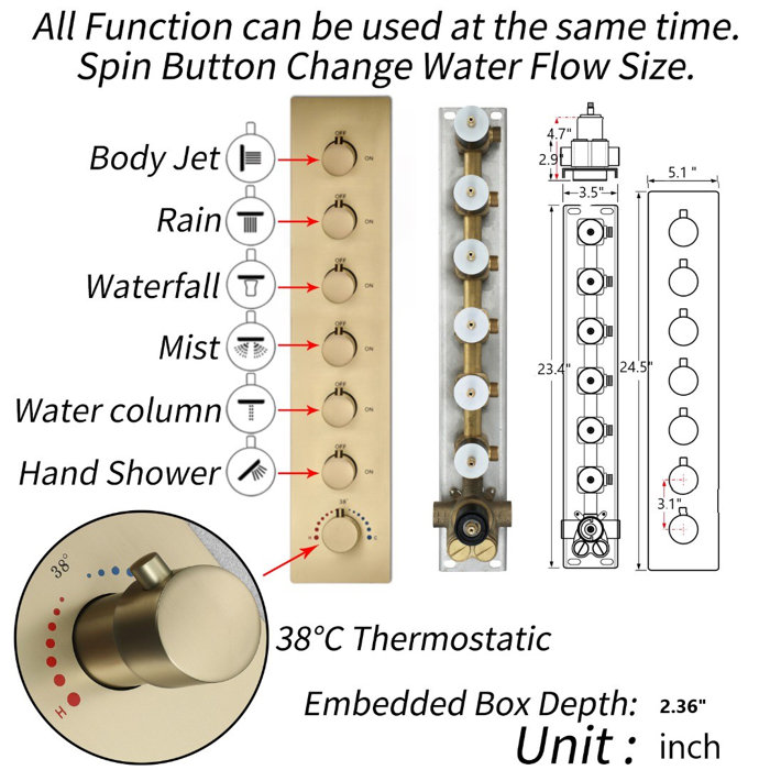 Smart Living&Technology Luxury Thermostatic Complete Shower System with ...