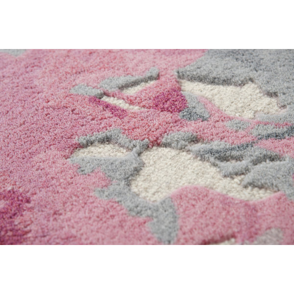 Ebern Designs Prentice Handmade Wool Beige/Pink Rug | Wayfair