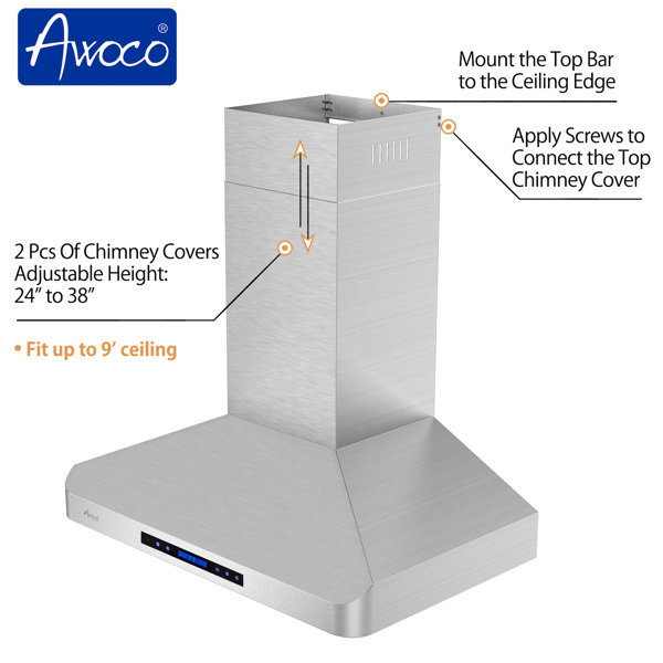 Awoco 36 Inches 900 Cubic Feet Per Minute CFM Ducted Wall Mount Range ...