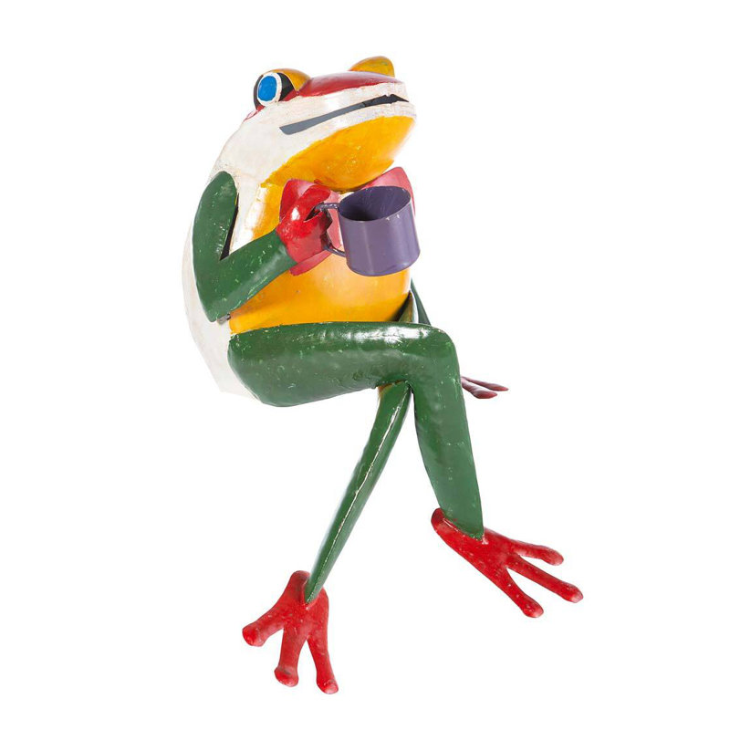 Plow & Hearth Frog with Coffee Cup Garden Statue & Reviews | Wayfair