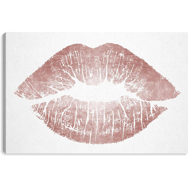 Trinx Rose Gold Solid Kiss - Wrapped Canvas Graphic Art | Wayfair