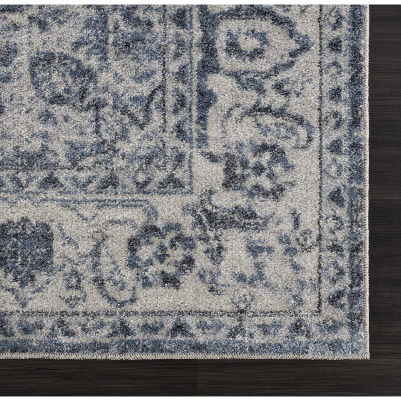 Bungalow Rose Oveda Performance Blue Machine Washable Rug & Reviews ...