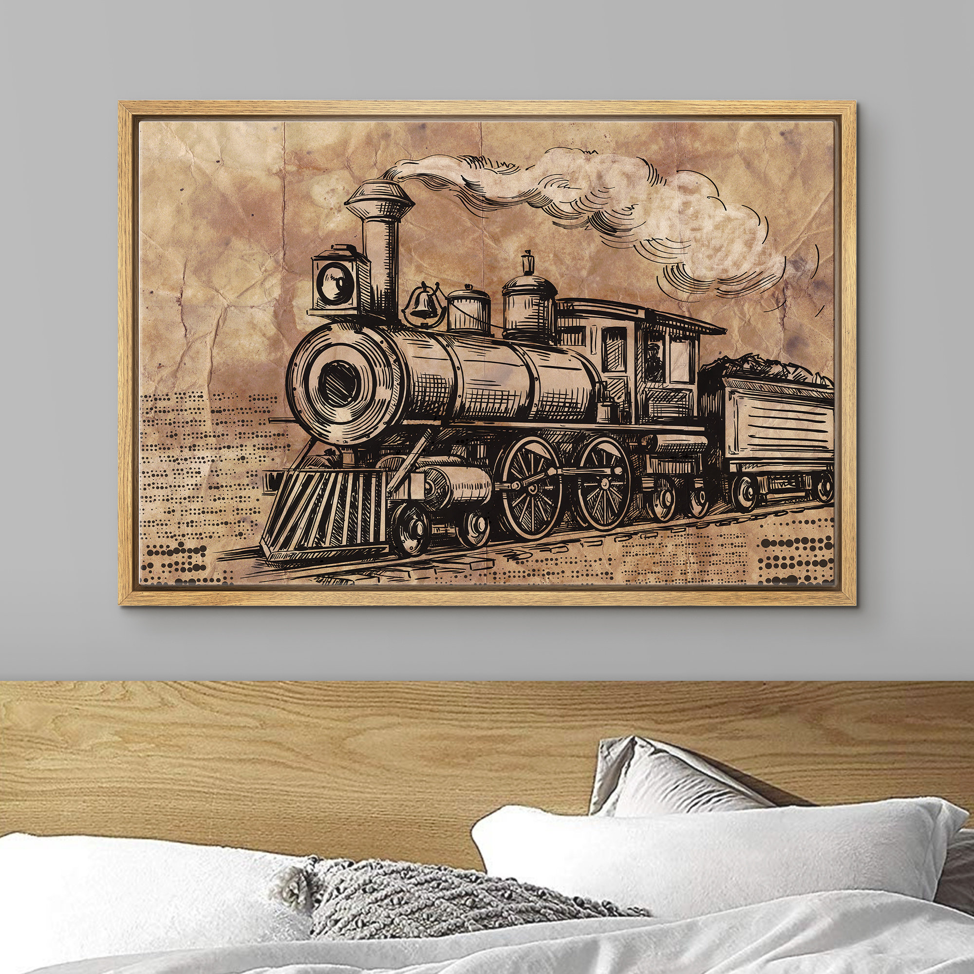 SIGNLEADER Vintage Faded Steam Train Engine With Newspaper Print ...