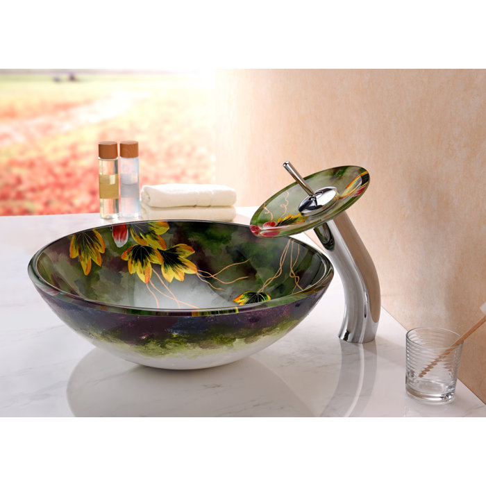 ANZZI Panye 16.5'' Green Tempered Glass Circular Vessel Bathroom Sink ...