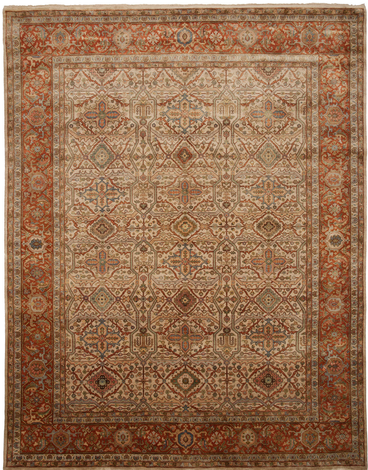 Shalom Brothers Cambridge Hand-Knotted Beige/Red/Light Green Area Rug ...