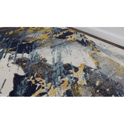 Hashtag Home Coughlin Power Loom Performance Ivory/Blue/Gold Rug ...