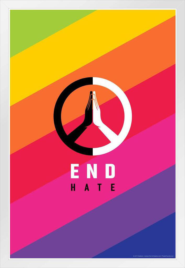 Trinx End Hate Unity Hands Peace Sign LGBTQIA Rainbow Flag Bright ...