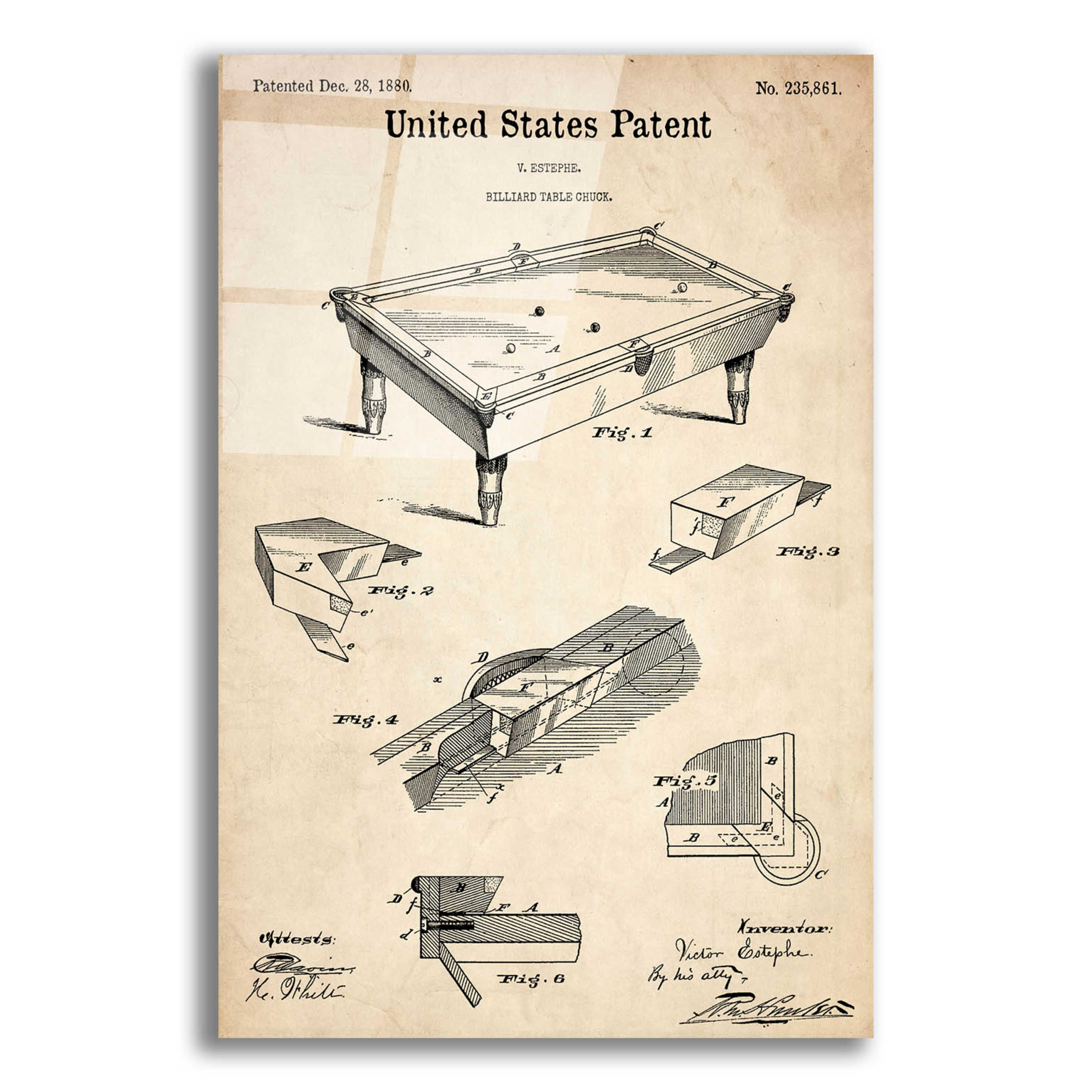 Williston Forge Pool Table Patent Parchment - Unframed Drawing Print ...