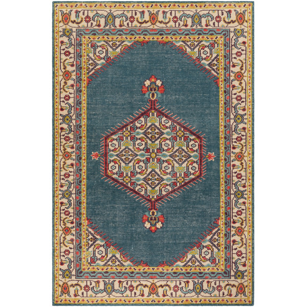 Langley Street Elsea Oriental Hand-Knotted Wool Teal/Bright Red Area ...