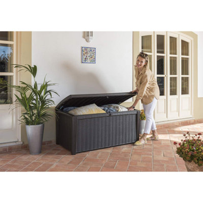 Keter Borneo 110 Gallon Rattan Wicker Resin Patio Deck Storage Box ...