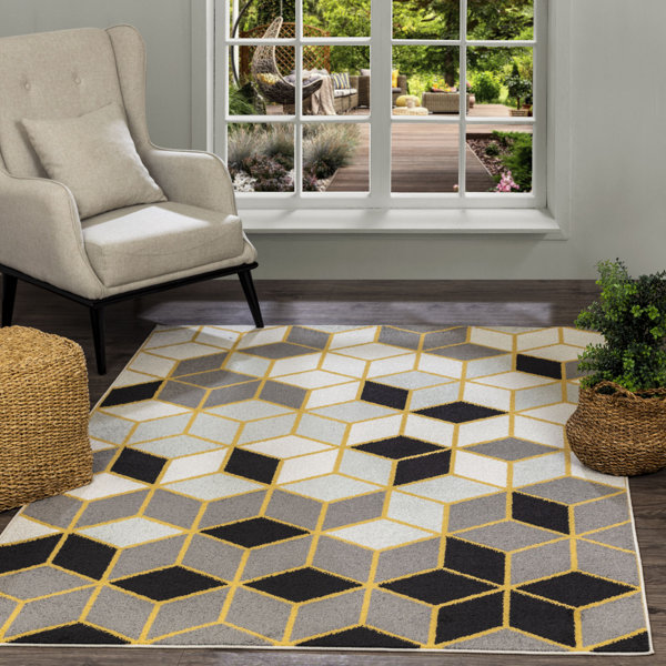 Fjørde & Co Wiliams Machine Woven Black/White/Gold Rug | Wayfair.co.uk