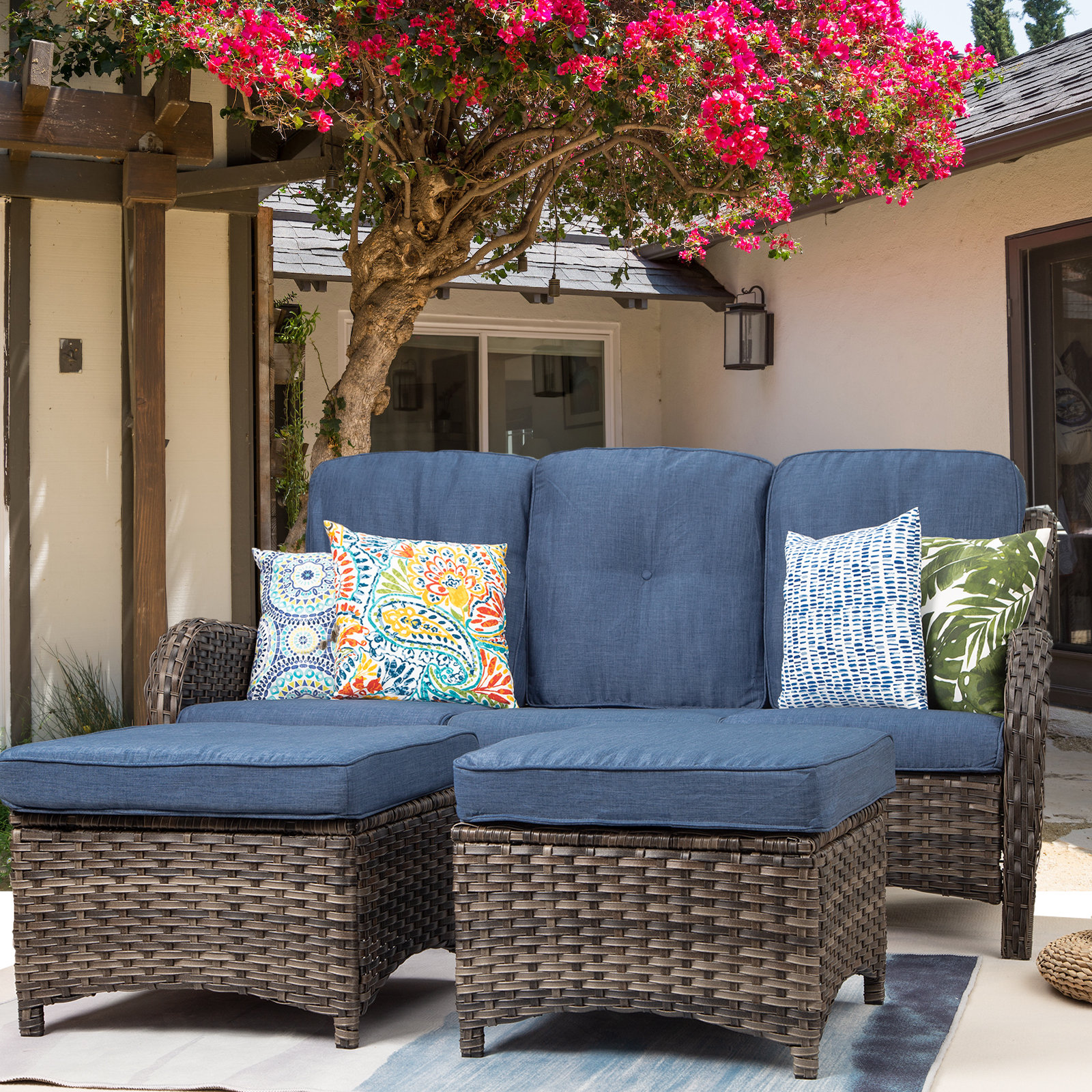 Red Barrel Studio® 73'' Wide Outdoor Wicker Patio Sectional with ...