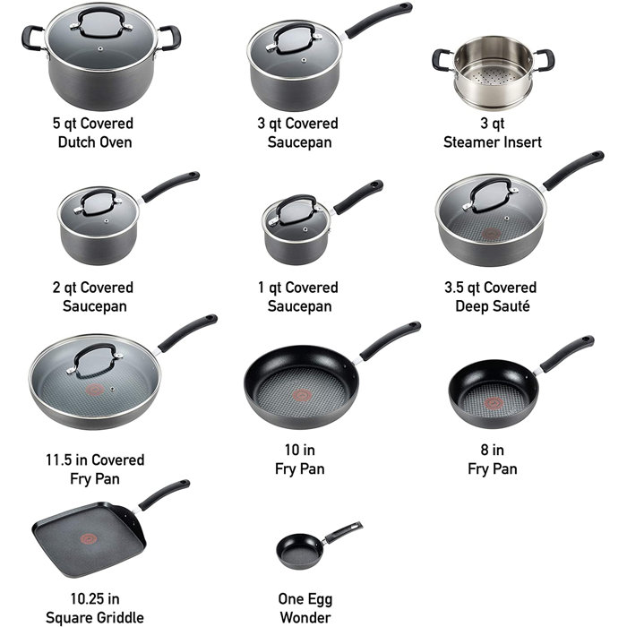 T-fal Ultimate Hard Anodized Aluminum Nonstick Cookware Set, 17 piece ...
