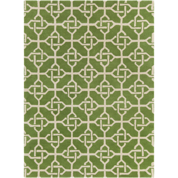 Chandra Electra Handmade Wool Green/Cream Rug | Wayfair