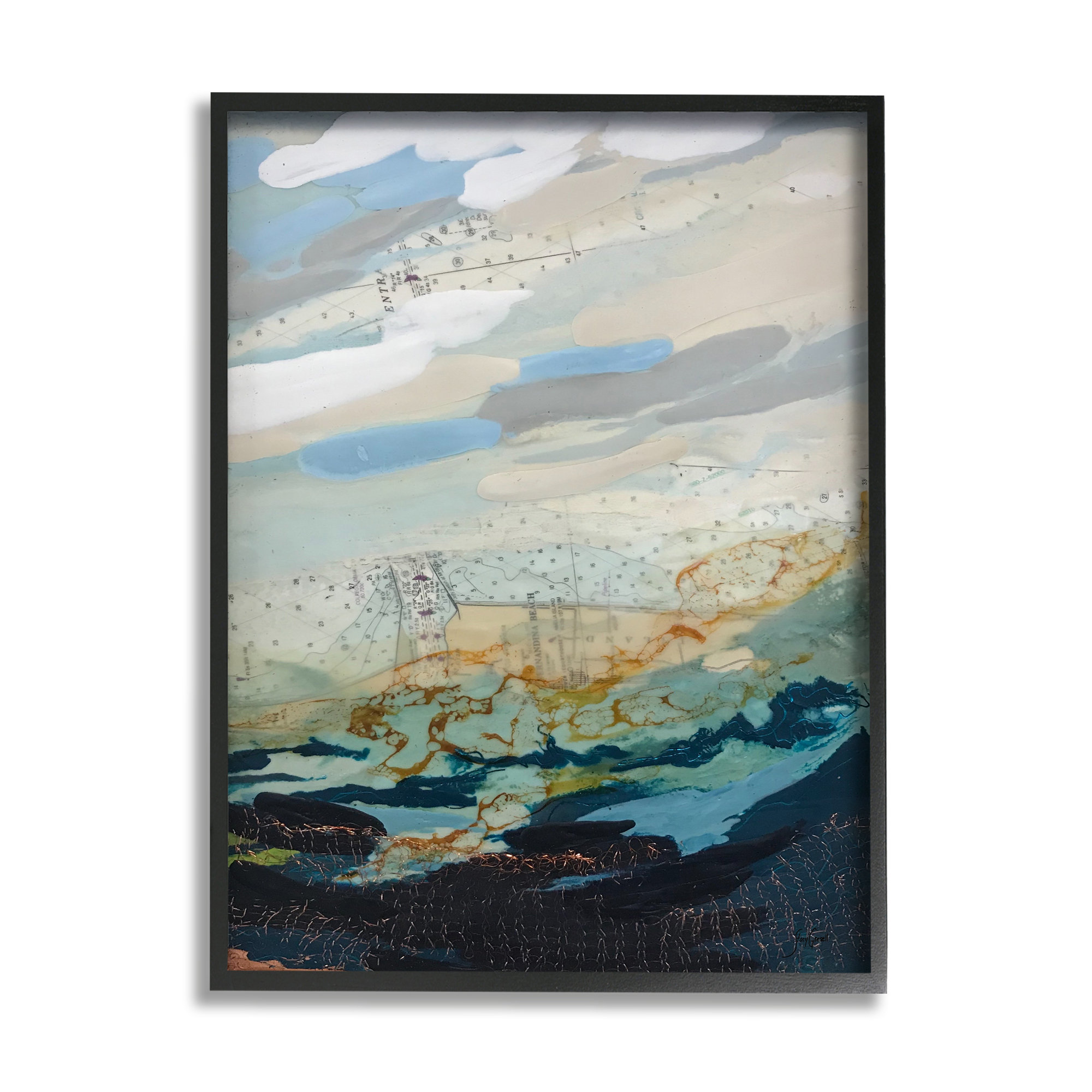 Stupell Industries Nautical Landscape Abstract Ocean Layered Map ...