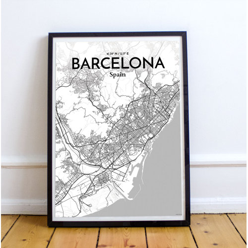 Wrought Studio Barcelona City Map On Paper Graphic Art | Wayfair