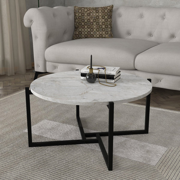 Ivy Bronx Noce coffee table with round marble -effect metal feet ...