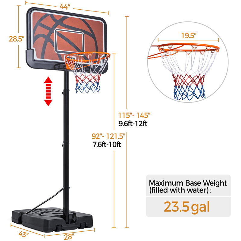 Yaheetech Height Adjustable Metal Portable Full-Size Basketball Hoop ...