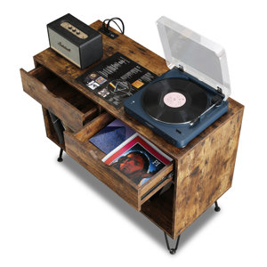 17 Stories Vinyl Record Player Turntable Stand Multimedia Media Shelves ...