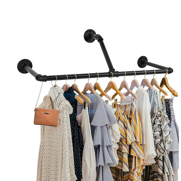 CELLPAK 33"W Wall Mounted Clothes Rack T-Bar Pipe Coat Hanger Black ...
