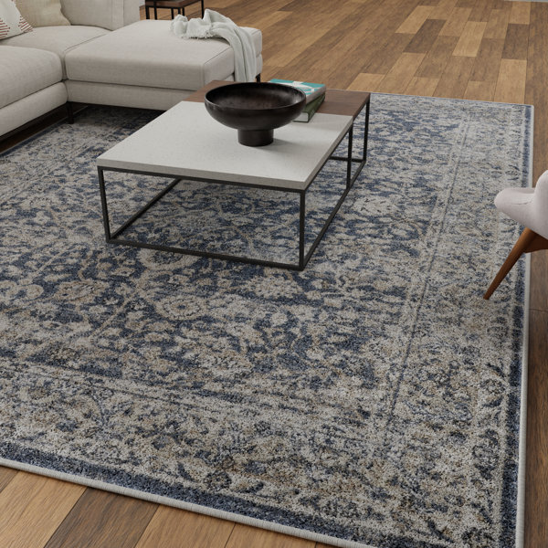 Charlton Home® Aldonija Performance Cream/Blue Rug & Reviews | Wayfair
