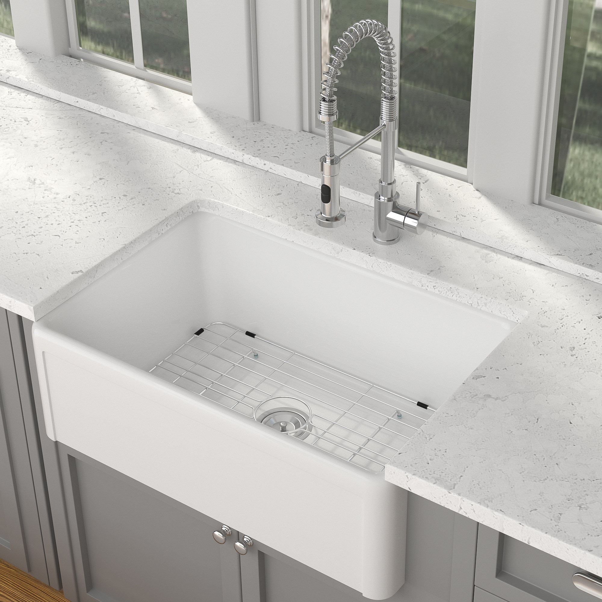 Sougem 30 White Farmhouse Kitchen Sink -30" Fireclay Farm Sink Apron ...