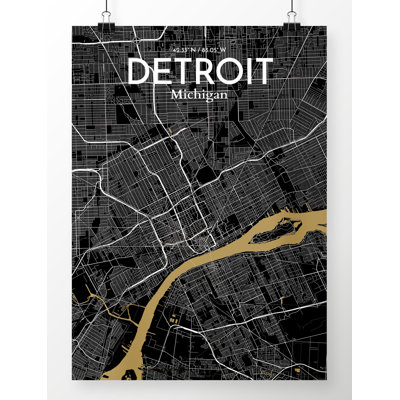OurPoster.com Detroit City Map - Panoramic Graphic Art | Wayfair