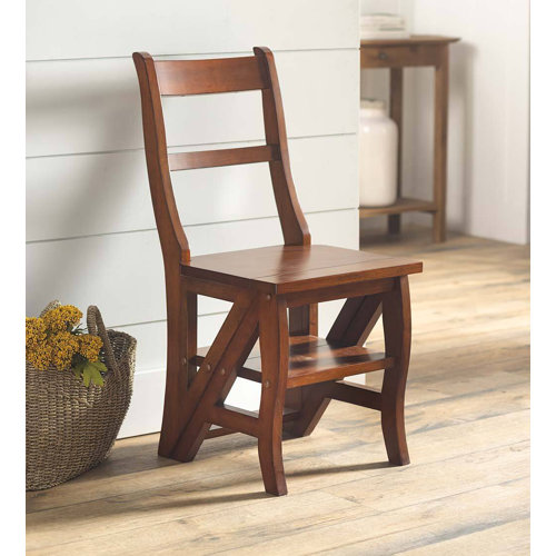 Plow & Hearth 3 - Step Wood Folding Small Step Ladder | Wayfair