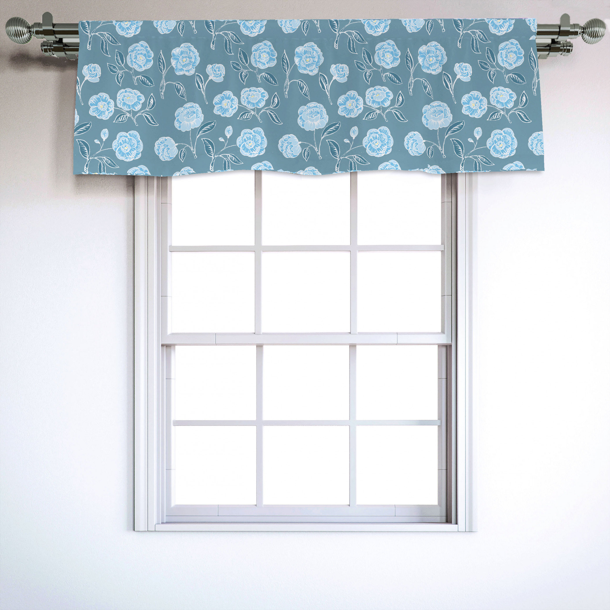 Bless international Floral Sateen Ruffled 54'' Window Valance in Blue ...