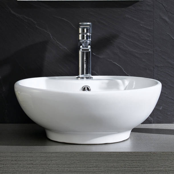 Dawn USA 18'' White Ceramic Circular Vessel Bathroom Sink with Overflow ...