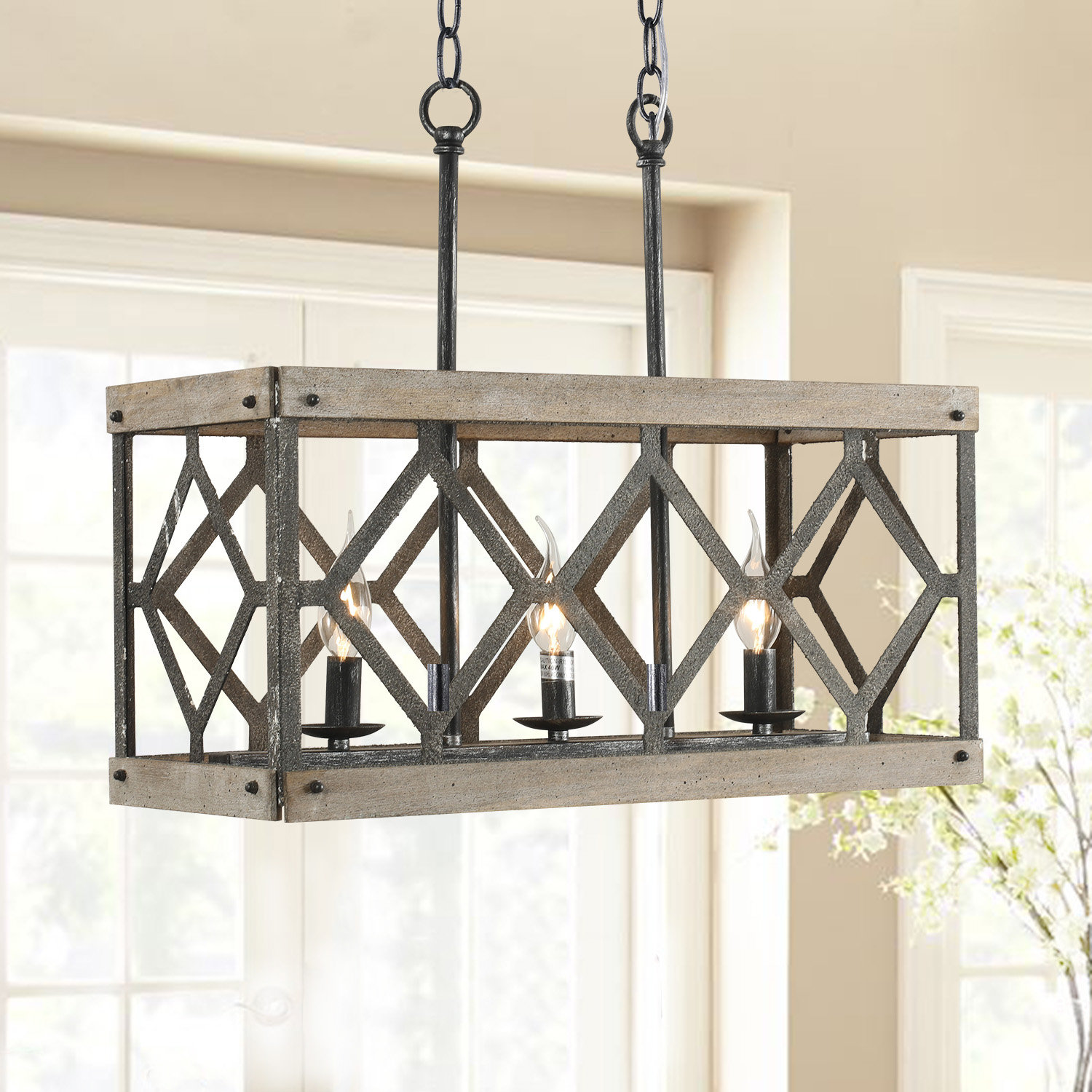 Gracie Oaks 3-Light Linear Farmhouse Chandelier For Kitchen Island ...